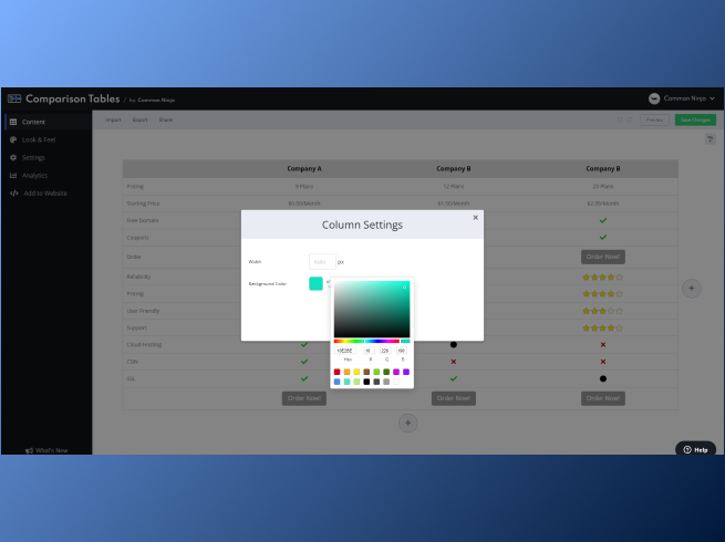 Comparison Tables By Common Ninja-Comparison Tables